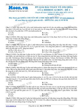 PHƯƠNG PHÁP GIẢI BÀI TOÁN VỀ OXI HÓA CỦA HIDROCACBON - ĐỀ 1