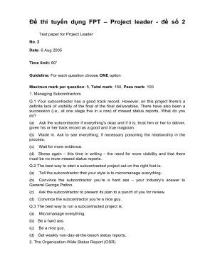 Đề thi tuyển dụng FPT – project leader đề số 2