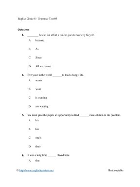 English grade 8 grammar test 03