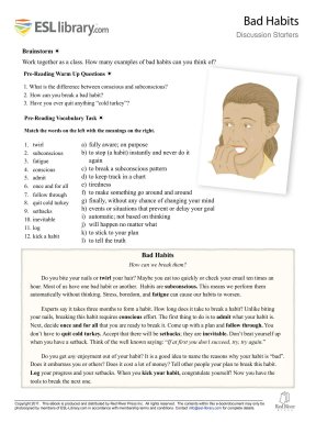 ESL library discussion starters bad habits