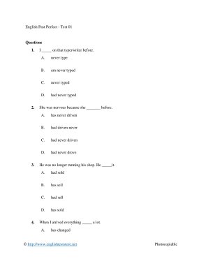 English past perfect test 01