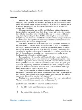 Pre intermediate reading comprehension test 03