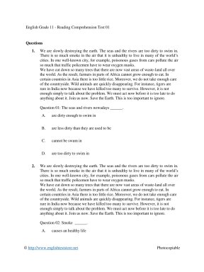 English grade 11 reading comprehension test 01