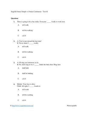 English future simple vs future continuous test 01