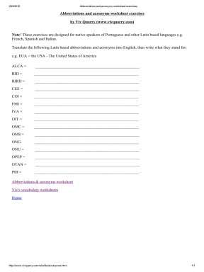 Abbreviations and acronyms worksheet exercises