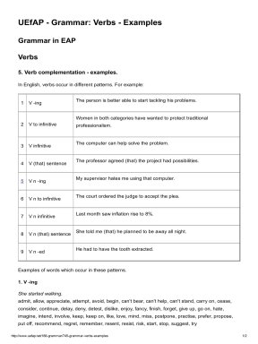 UEfAP grammar verbs examples