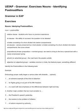 UEfAP grammar exercises nouns identifying postmodifiers