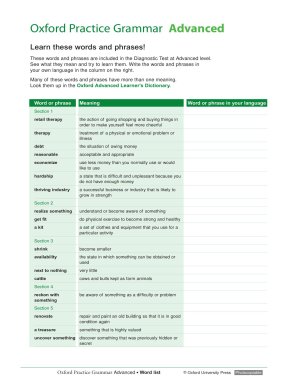 Oxford practice grammar advanced word and phrase list