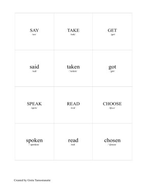 Irregular verbs memory past participles game