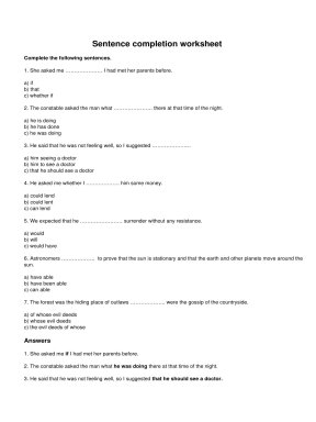 Sentence completion worksheet 2