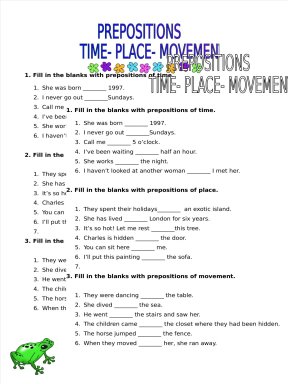 prepositions of time place and movement
