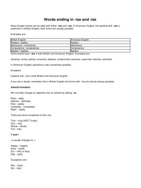 Words ending in ise and ize