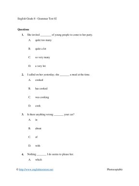 English grade 8 grammar test 02