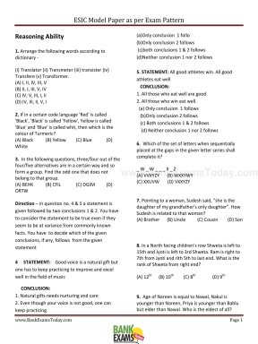 ESIC clerk model paper