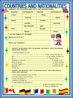 countries and nationalities for beginners