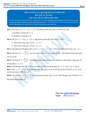 Bài tập tiếp tuyến của hàm số phần 1 thầy lê bá trân fphương