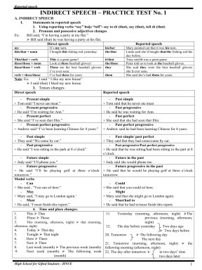INDIRECT SPEECH – PRACTICE TEST No. 1