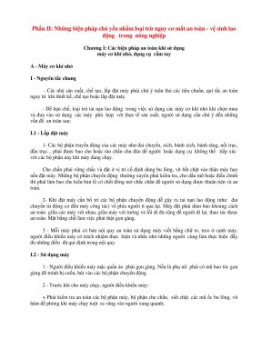 những biện pháp chủ yếu nhằm loại trừ nguy cơ mất an toàn vệ sinh lao động trong nông nghiệp