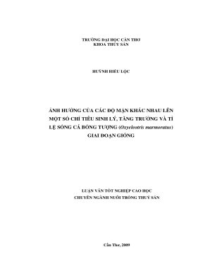 Ảnh hưởng của các độ mặn khác nhau lên một số chỉ tiêu sinh lý, tăng trưởng và tỉ lệ các bống ...