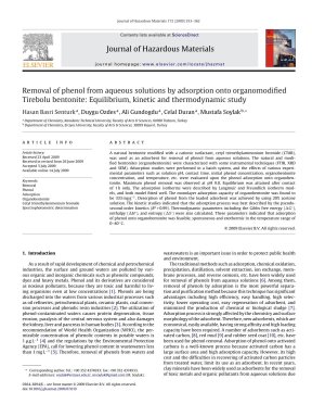 Removal of phenol from aqueous solutions by adsorption onto organomodified