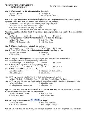 Cau hoi trac nghiem tin 10 - Hoc ky 2