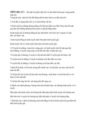 Môn Địa lí 1 Hệ mặt trời gồm mặt trời và tám hành tinh quay xung quanh ...