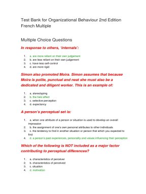 Test bank for organizational behaviour 2nd edition french multiple đề ...
