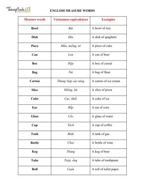 Measure words english