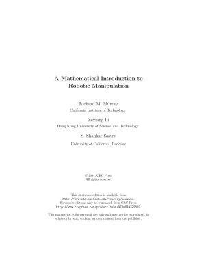 A Mathematical Introduction to Robotic Manipulation