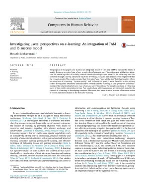 Investigating users perspectives on e-learning-An integration of TAM ...