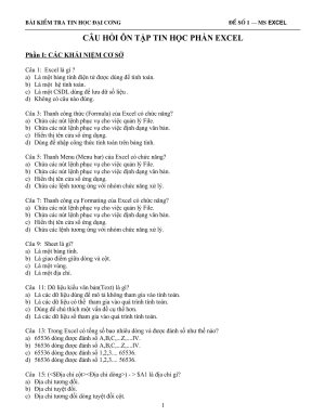 224 Câu hỏi trắc nghiệm Excel cho sinh viên HUBT | Tailieuhay Cau hoi ...