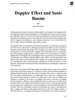 Doppler Effect and Sonic Booms