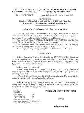 QD so 1017 Thanh lap doi tuyen hoc sinh gioi lop 12 THPT tinh Ninh Binh tham du Ky thi chon hoc ...