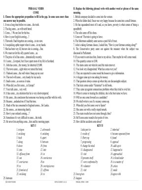 PHRASAL VERBS COME exercises keys