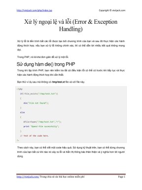 Xử lý ngoại lệ và lỗi (Error và Exception Handling) trong PHP | 297 bài hướng dẫn PHP hay nhất ...