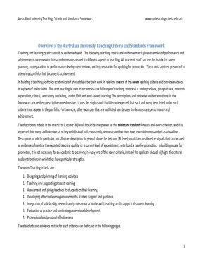 Australian University Teaching Criteria and Standards Framework