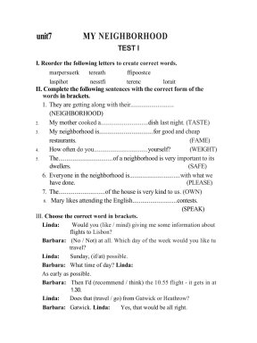 Unit 7 MY NEIGHBORHOOD test 1