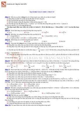 Điện xoay chiều - Dạng 2 - Mạch điện xoay chiều 1 phần tử.