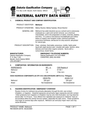 methanol msds english for chemistry
