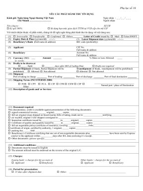 MẪU ĐƠN LC applicant form VCB