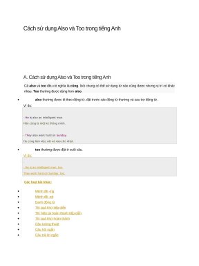 Cách sử dụng also và too trong tiếng anh
