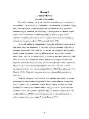 Literature Review Overview of Forecasting