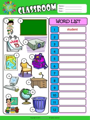 in the classroom esl vocabulary write the words worksheet for kids
