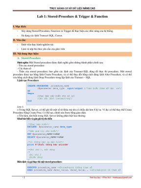 THỰC HÀNH CƠ SỞ DỮ LIỆU NÂNG CAO Lab 1: Stored-Procedure & Trigger & Function