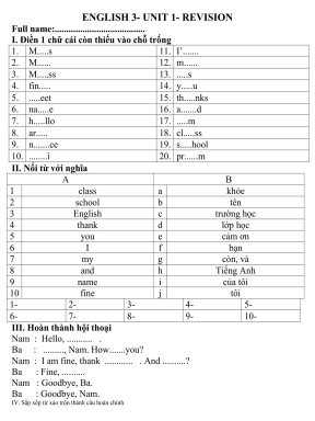 ENGLISH 3- unit 1 revision