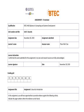 Security assignment 1 frontsheet