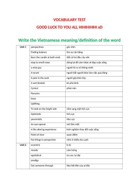 Vocabulary test (unit 1 unit 5)x
