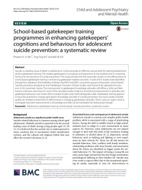 School-based gatekeeper training programmes in enhancing gatekeepers ...
