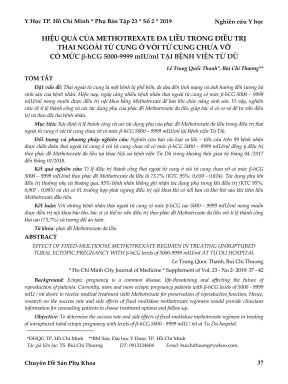 Hiệu quả của Methotrexate đa liều trong điều trị thai ngoài tử cung ở vòi tử cung chưa vỡ có mức ...