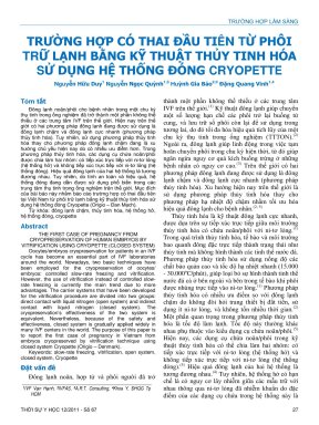 Trường hợp có thai đầu tiên từ phôi trữ lạnh bằng kỹ thuật thủy tinh ...